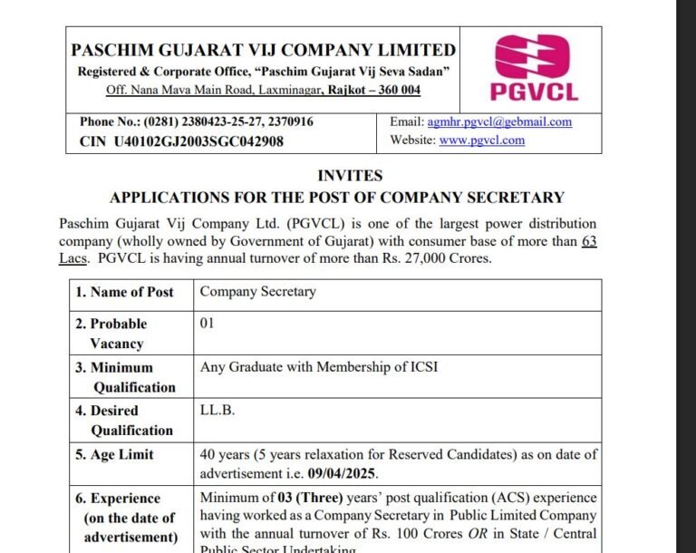 PGVCL Recruitment 2025 – Info